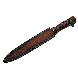 Szco Supplies 18.5" Red/Black Braided Wood Handle Damascus Steel Spear-Point Hunter's Knife