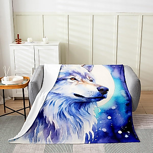 Wolf Fuzzy Blanket Galaxy Wolves Howling Kids Flannel Fleece Throw Blanket Animal Wolves All Season Bed Blanket for Sofa Couch Mountain Moon Wolf Space Outer Sky Plush Blanket 40"x50"
