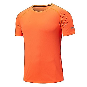 inhzoy Kids Boy Sports T-Shirt Running Training Workout Shirts Quick Dry Breathable Short Sleeve Tops Gym Activewear Orange A 7-8 Years
