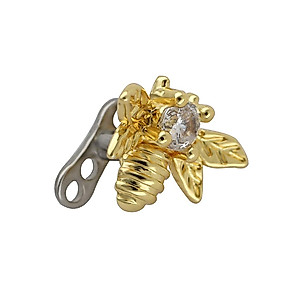 Excepro 1Pcs Dermal Anchor G23 Titanium Multicolor Plated Bees CZ Body Jewelry Anchor Dermal Tops (Yellow gold plated)