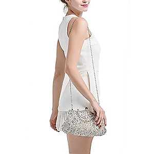 iToolai Satin Purse Evening Handbags Wedding Bag Beaded Sequins Clutch (Coffee)