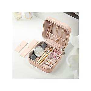 TRODANCE Mini Jewelry Travel Case,Small Travel Jewelry Organizer, Portable Jewelry Box Travel Mini Storage Organizer Portable Display Storage Box For Rings Earrings Necklaces (Pink)