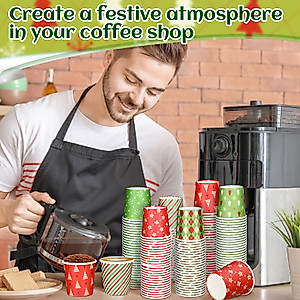 Maxcheck 300 Pcs Christmas Paper Cups 4 oz Disposable Holiday Supplies 6 Styles Paper Coffee Espresso Cups Xmas Green Red Drink Drinkware for Chocolate Tea Cocoa Beverage Party Office