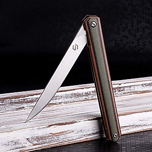 Samior G1035 Small Slim Folding Pocket Flipper Knife, 3.5 inch D2 Drop Point Blade, Green G10 Handle with Liner Lock Pocket Clip, Gentleman's EDC Pen Knives 1.3oz