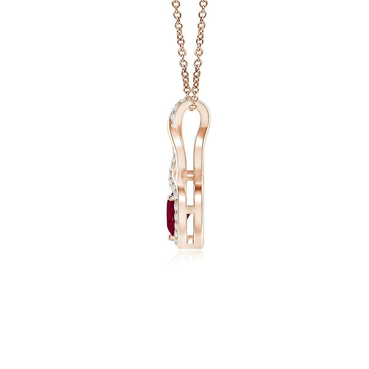 Angara July Birthstone - Ruby Infinity Heart Pendant Necklace with Diamonds in 14K Rose Gold (4mm Ruby)