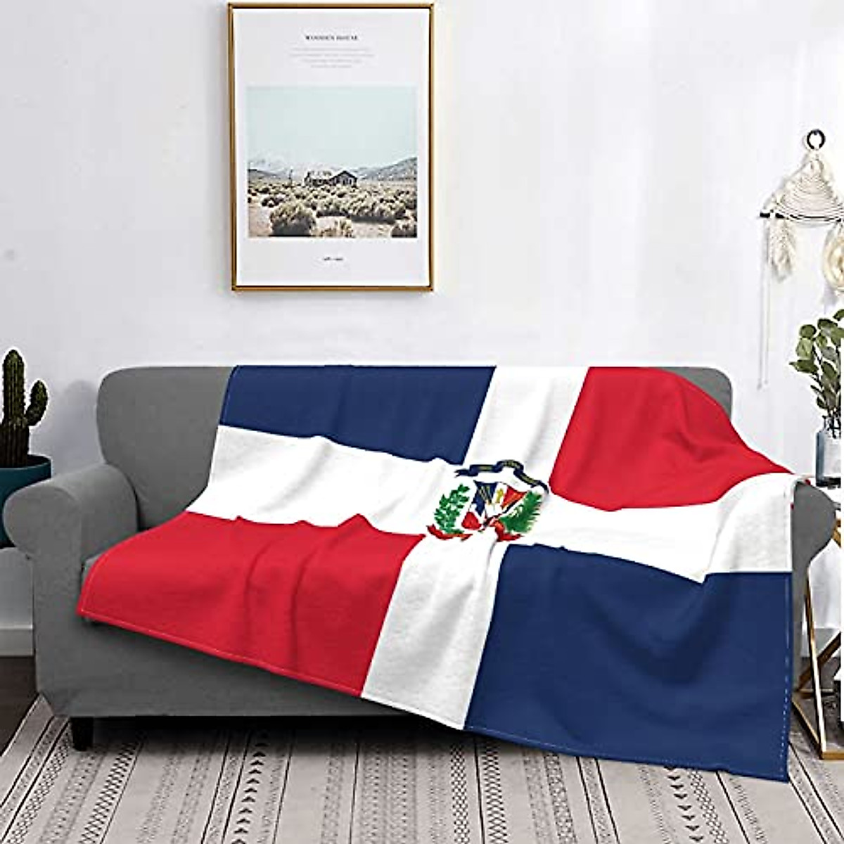 Dominican Republic Flag Blanket,Retro Red and Blue Flags Throw Blankets Fleece Plush Ultra Soft Cozy Luxury Fuzzy Warm Blanket for Bed Couch Chair Sofa Office Decor 50"x40"