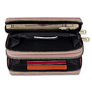 Rampage Women's Long Midi Zip Around Wallet Clutch with Wristlet Strap, Double Zip Function, Blush