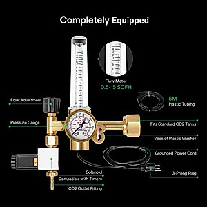 VIVOSUN Hydroponics CO2 Regulator Emitter System with Solenoid Valve Flowmeter for Grow Room Grow Tent Garden House Aquarium