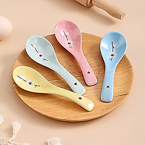 Berglander Ceramic Soup Spoons 4 Pieces, Asian Chinese Japanese Korea Porcelain Soup Spoon for Soup, Dumpling, Wonton, Cereal