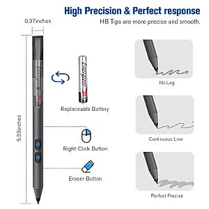 Pen Stylus for Surface Pro 11/10/9/8/X/7+/6/5/4/3/Surface 3, Surface Go 3/2/1, Surface Laptop/Studio/Book 4/3/2/1 with Palm Rejection, 1024 Levels Pressure, 2500h Working Hours