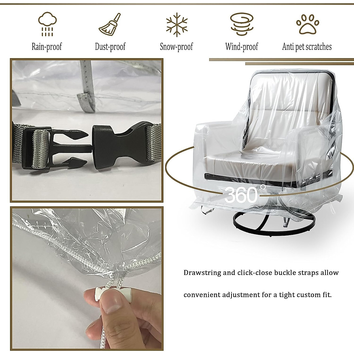 Outdoor Swivel Lounge Chair Cover ,Waterproof Outdoor Chair Covers,Patio Swivel Chair Covers for Outdoor Furniture (1Pack-Transparency, 30" W x 34" D x 38.5" H) (CRYSTAL, 30" W x 34" D x 38.5" H)