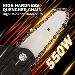 Mini Chainsaw, 24V Powerful Electric Chainsaw for Gardening Pruning Tree Trimming Wood Cutting Cordless Handheld Portable 4 Inch Chain Saw(2 Batteries 2 Chains Included)