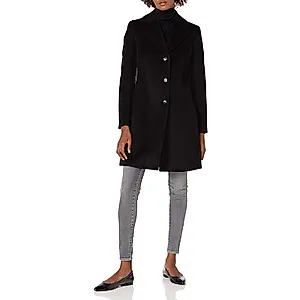 Calvin Klein Women's Classic Cashmere Wool Blend Coat, Deep Black, 14