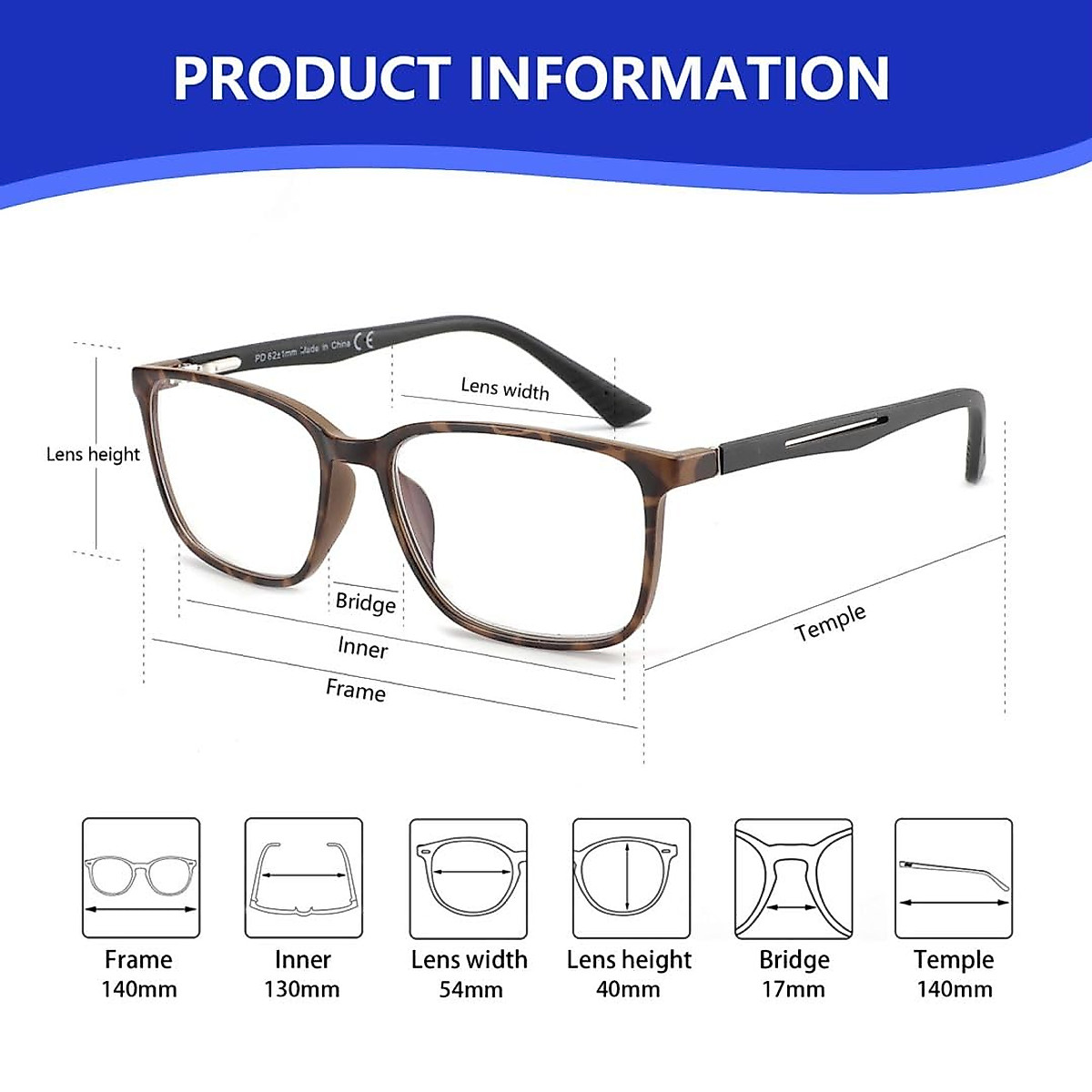 BLUEMOKY Blue Light Reading Glasses for Men，Sport Square Frame Readers, Anti Glare Computer Glasses(Tortoise,1.25)