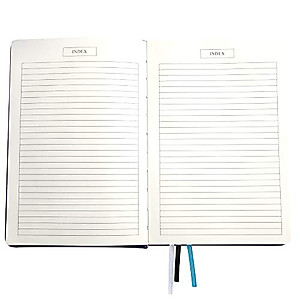 A5 bullet dotted journal dot grid notebook 180 pages 3 x page markers 120 GSM extra-thick paper stainless steel ruler page numbers pen holder in spine 4 dedicated index pages 8 perforated pages