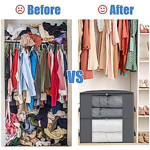 Fixwal Clothes Storage 6 Pack Storage Containers 48L Foldable Blanket Storage Bags for Organizing Clothing Bedroom Comforter Closet Dorm Sweater Quilts Organizer Grey