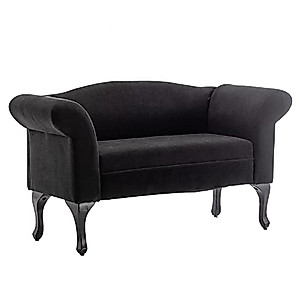MWrouqfur 53" Mid Century Loveseat Sofa,Upholstered 2 Seater Sofa w/Tufted Back,Wood Legs,Modern Linen Fabric Love Seat Couch Chair for Small Space,Living Room Bedroom Office Apartment (Black)