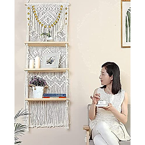 MAKEONEWO Macrame Wall Hanging Shelf - Upgrade Haning Plant Shelf Indoor Planter Holder Boho Macrame Plant Hanger for Bedroom, 2 Set