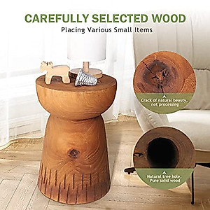 Athaliah Wood Side Table Stump End Table,19”H Rustic Wood Stump Side Table Stool,Wooden Round Side Table Stool Wooden Tree Stump End Table for Garden Patio Lawn Home Decor