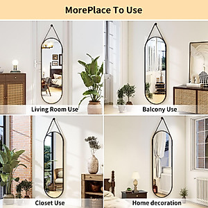 XRAMFY 16''x48'' Full Length Mirror with Hanging Leather Cord,Modern Aluminum Frame Full Body Hanging Mirror for Bathroom Vanity Living Room Bedroom Entrance