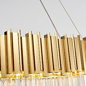 LIZZTREE Gold Linear Crystal Chandeliers - L59 Inch Modern Pendant Ceiling Lights, Oval Chandelier Lighting Fixture for Kitchen Island, Dining Room