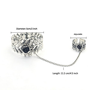Asphire Gothic Leaf Vine Bracelet with Finger Ring Retro Silver Rose Slave Bracelet Punk Hip Hop Hand Finger Chain Harness Bracelet Jewelry for Women