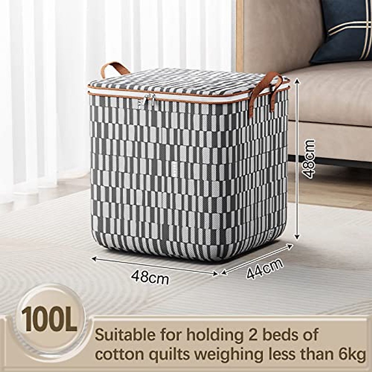 Multipurpose Space Save Lightweight Folding Clothes Storage Box - Portable Large Capacity Wardrobe Sorting Storage Bag with Reinforced Handle Zipper for Home Office Bedroom (S(48x44x48cm))