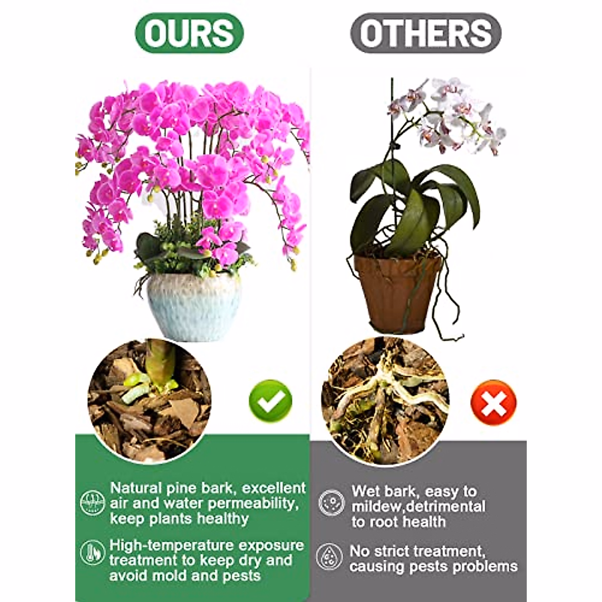 5 Quarts Orchid Potting Bark, Sun-Dried New Zealand Medium Organic Pine Wood Chip Barks for Orchids Mix Plant Compost, Natural Houseplant Mulch for Plant Root Development