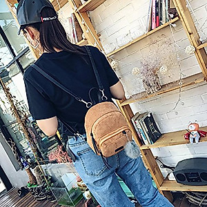 sikiwind Girl Mini Backpack Women Ball Winter Velvet Shoulder Bag(Khaki)