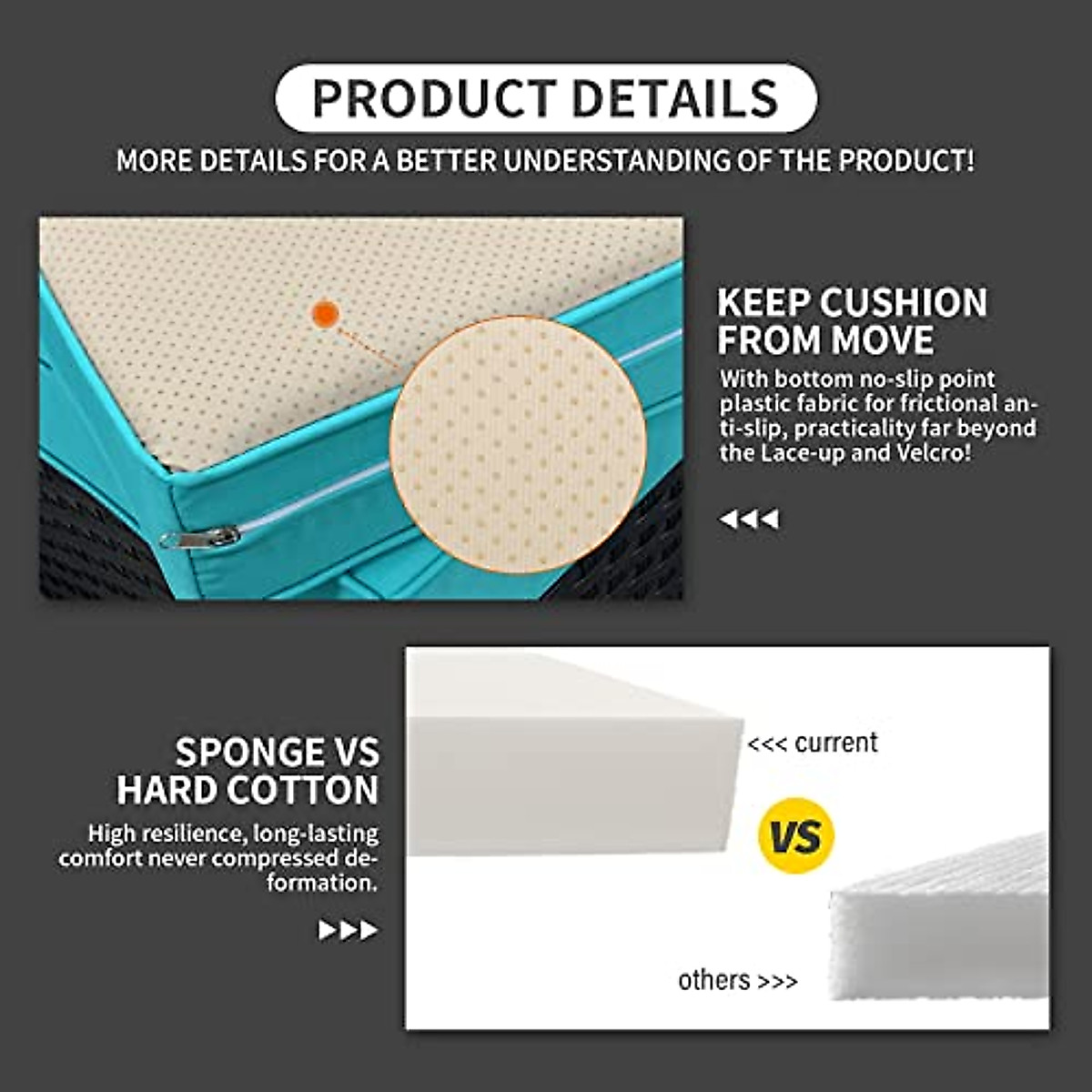 Rattaner 6 PCS Patio Furniture Set Fire Table Outdoor Furniture Sets Gas Fire Pit with Outdoor Storage Box Glass Coffee Table and Waterproof Covers Anti-Slip Turquoise Cushions