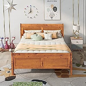 Harper & Bright Designs Full Bed Frame with Headboard and Footboard, Full Size Platform Bed, Wood Kids Full Size Bed Frame for Boys, Girls,No Box Spring Needed,Oak