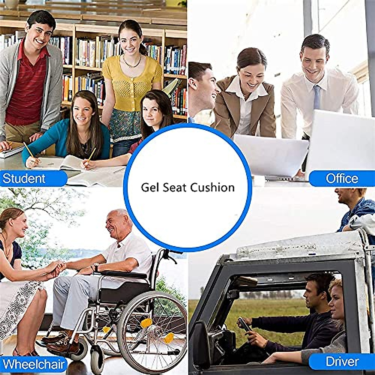 Abroca Gel Seat Cushions for Long Sitting, Double Thick Cooling Seat Pads for Back Sciatica Tailbone Pain Pressure Relief with Non-Slip Cover, Chair Pads for Car Seat Driver, Office Desk,Wheelchair