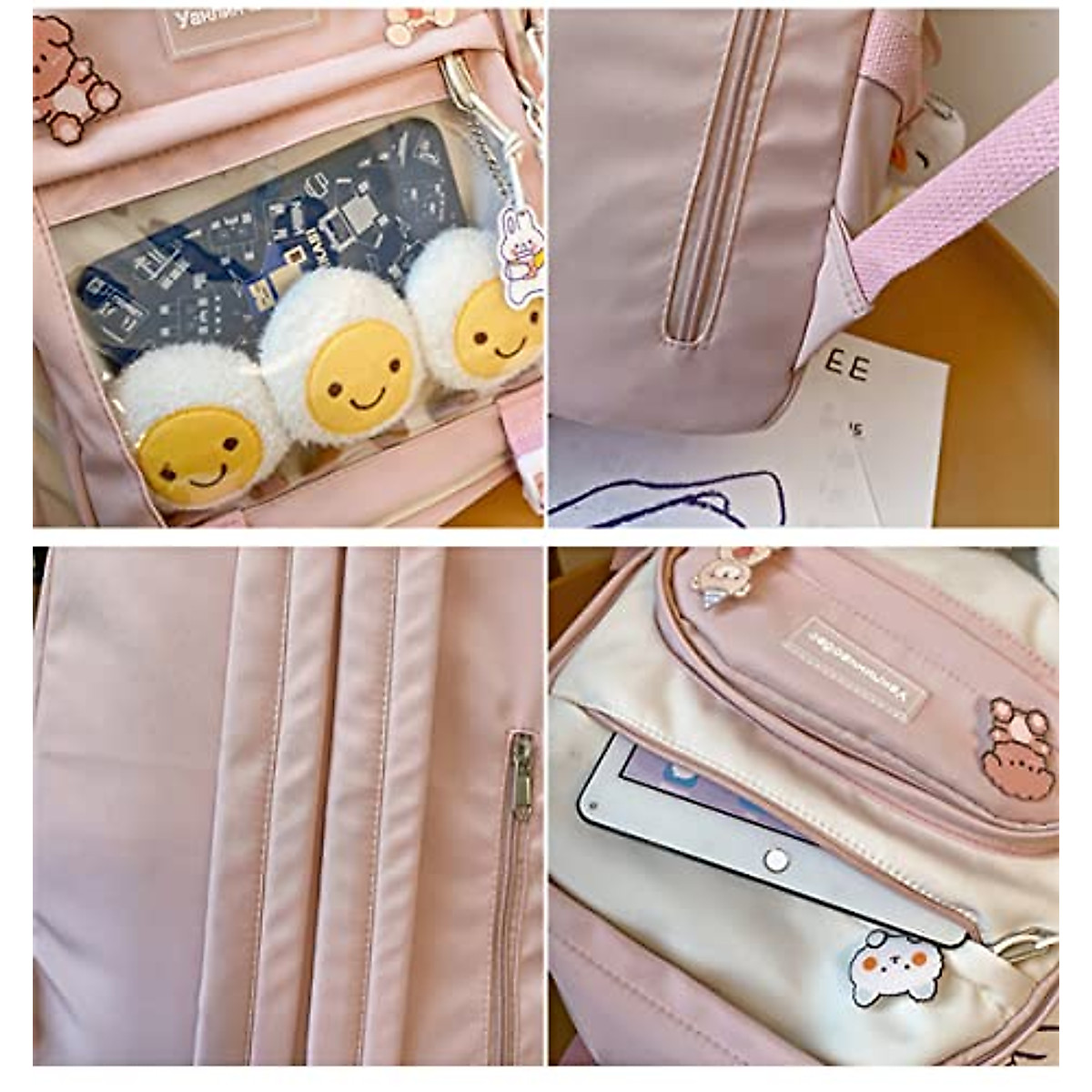Kawaii Backpack with Kawaii Pin and Accessories Backpack Cute Backpack Cute Kawaii Backpack for School, Pink, One Size