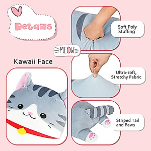 BenBen Long Cat Plush Pillow, 43 inch Cat Stuffed Animal, Cute Body Pillow for Adults, Kids, Soft Cuddle Pillow, Large Huggable Kitten Plushies Gift for Birthday, Christmas