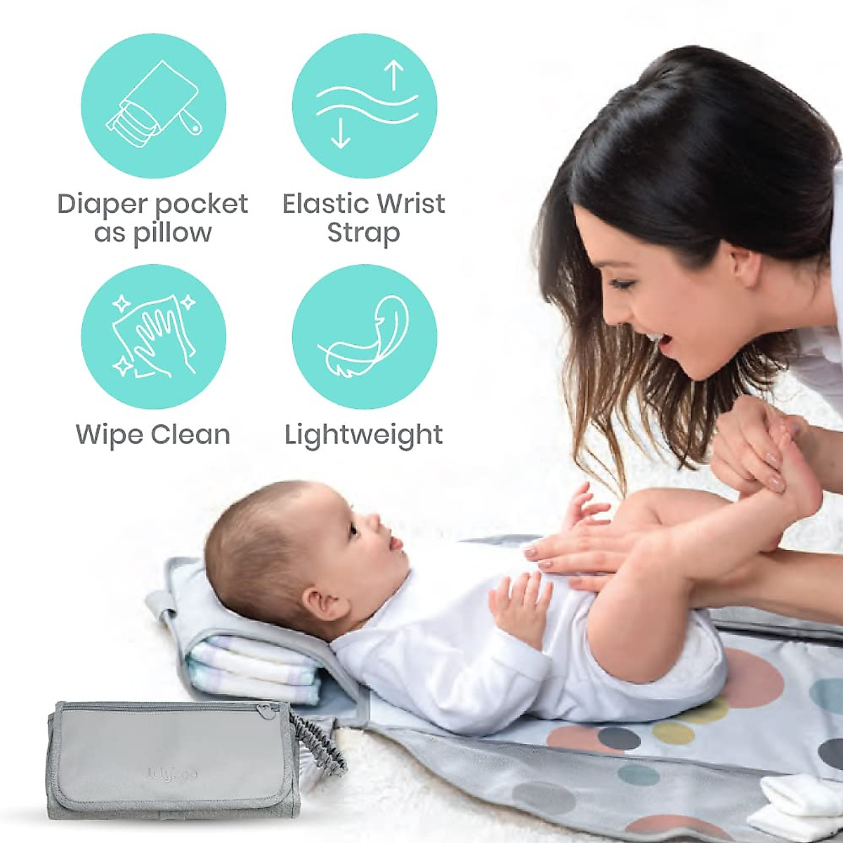 Lulyboo Portable Diaper Changing Pad - Diaper Changer Travel Bag & Baby Changing Pad, Foldable Baby Changing Mat, Portable Changing Pad for Baby Gift - Changing Station, Baby Registry Search - Bubble