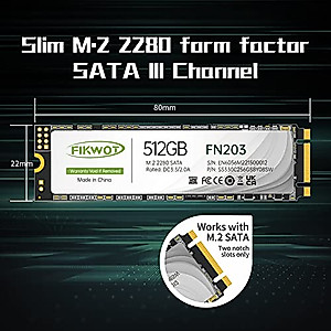Fikwot FN203 M.2 SATA SSD - SLC Cache 3D NAND TLC SATA III 6Gb/s M.2 2280 NGFF Internal Solid State Drive, Up to 550MB/s, Compatible with Ultrabooks, Tablet Computers and Mini PCs (512GB)
