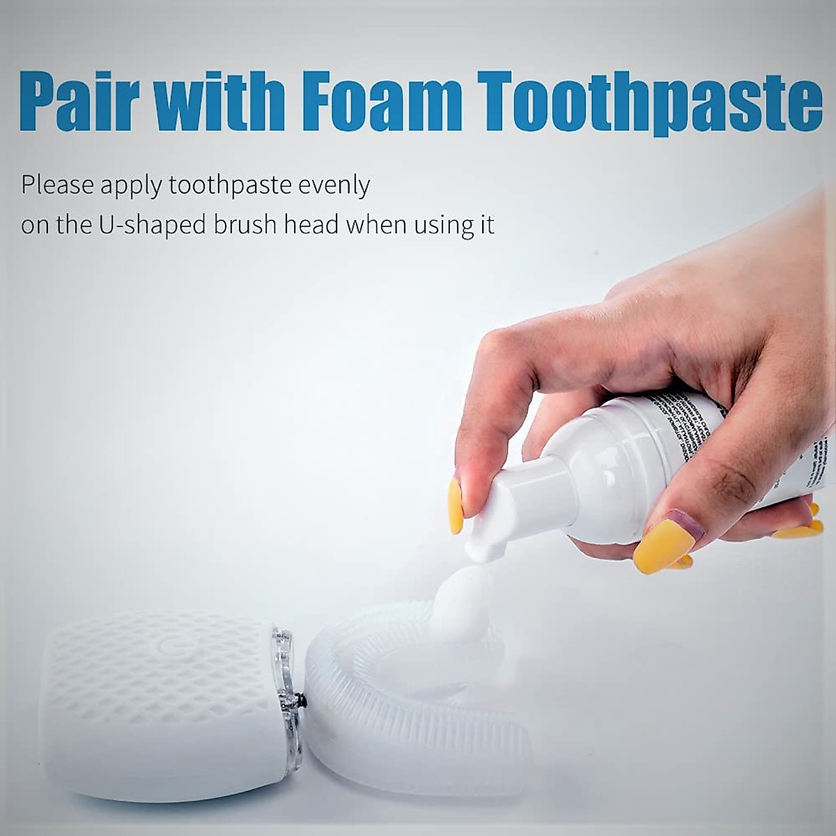 Ultrasonic Automatic Toothbrush u Shaped Toothbrush Whole Mouth Toothbrush Toothbrush for Adults 360°Electric Toothbrush 30'' Automatic Timer Washable Travel Home Dual-use (White)