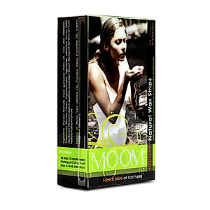 MOOM Express Wax Strips with Chamomile & Lavender, Hair Removal Kit with Finishing Oil - Wax Strips for Face, Bikini Zone & Brazilian, Perfect For Travel - 1 Pack of 10 Double-Sided Strips, 20 count