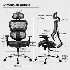 JHK High Back Office Chair Adjustable Height for Executive, Computer Gaming, Conference Room, 28.1D x 26.5W x 48.03H Inch, Black