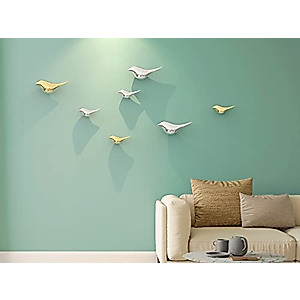 wood nymph 3D Bird Wall Decor with Metal Plating Texture,Gold Bird Wall Art,7Pcs DIY Hanging Bird Wall Decor for Pool Decor,Bathroom Decor,Bedroom Decor,Patio Decor,Kids Room Decor,Wedding Decor