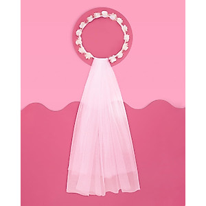 xo, Fetti Bachelorette Party Flower Hair Crown Veil - Iridescent | Boho Bach Party Accessory, Bride To Be Floral Headband Decorations, White Headpiece Bridal Shower Gift, Engagement