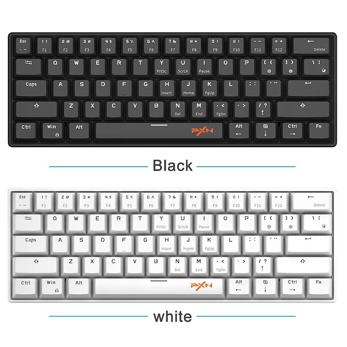 PXN K30 60% Mechanical Keyboard Wireless Mobile Gaming Keyboard Backlit Wired LED Mini Compact Keyboards Compatible with Android PC Laptop (Black)