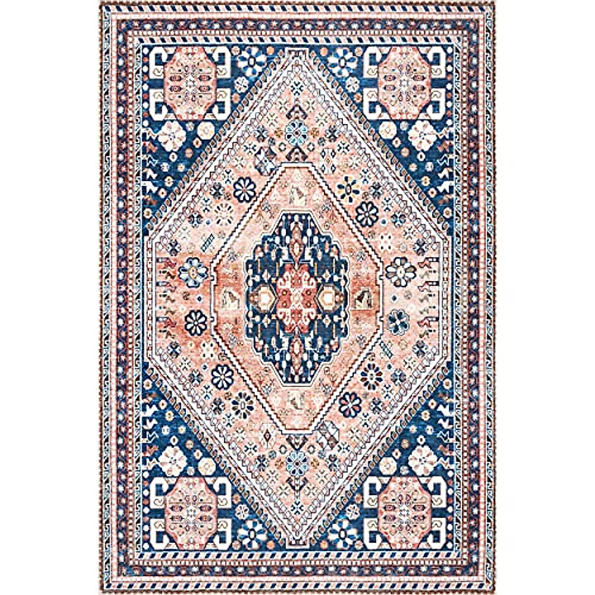 nuLOOM Nevaeh Machine Washable Bohemian Medallion Area Rug, 6' x 9', Blue