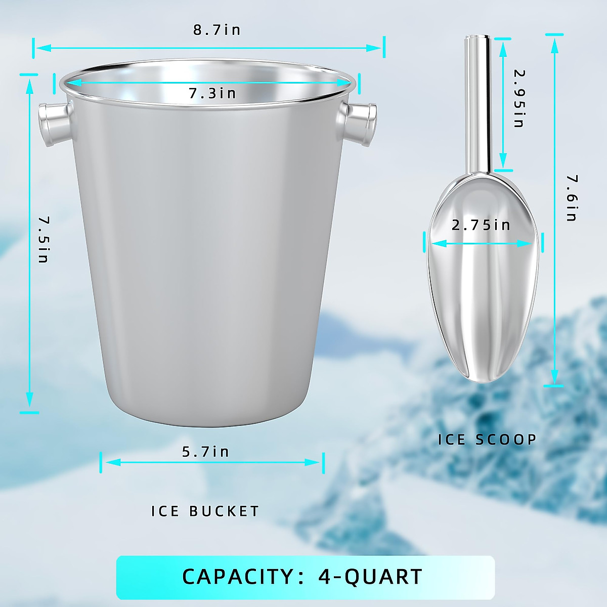 Olmaanseta Champagne Bucket With Ice Scoop,Stainless Steel Wine Bucket For Bar,large Ice Buckets For Parties, Wine Chiller With Handles 4 Quart