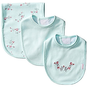 Little Me Baby Girls' 3 Piece Bib and Burp Set, Floral, Mint Print, One Size