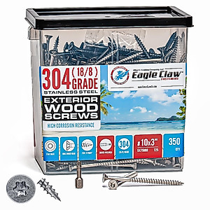 #10 x 3 Inch Stainless Steel Deck Screws 350 Pieces | T25 Star Torx Drive Flat Head | 304 Grade Stainless Steel Wood Screws High Corrosion Resistance by Allen's Trading Co. Eagle Claw Fasteners