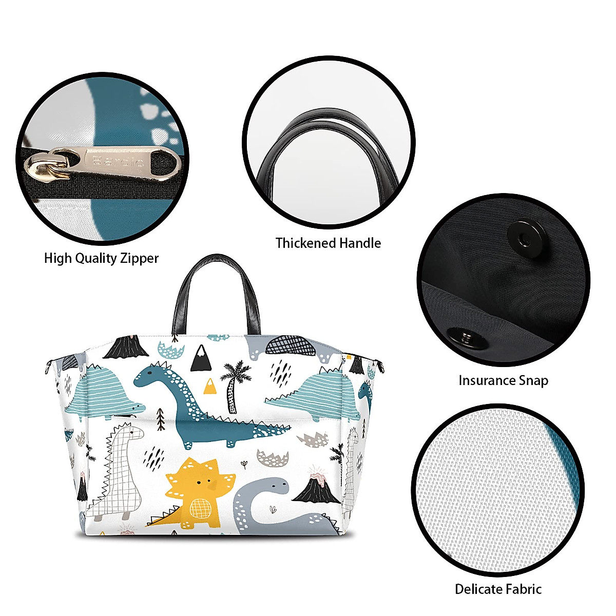 Cute Dinosaur Diaper Bag Tote with Stroller Straps, Funny Animal Large Capacity Baby Stroller Organizer Bag, Multi-Function Nappy Bag Travel Handbag