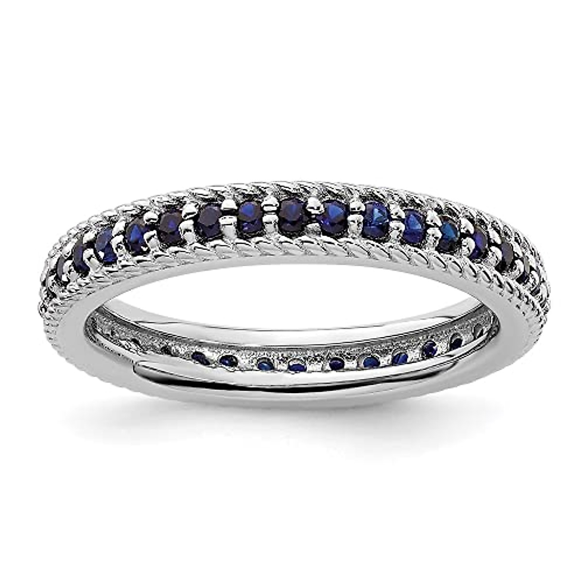 IceCarats 925 Sterling Silver Created Blue Sapphire Eternity Stackable Ring Gemstone Band September Birthstone Jewelry Size 8