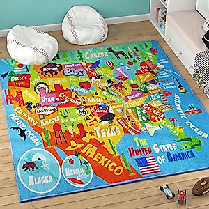 KC Cubs Playtime Collection USA United States Map Educational Learning & Game Area Rug Carpet for Kids and Children Bedrooms and Playroom (5'0" x 6'6")