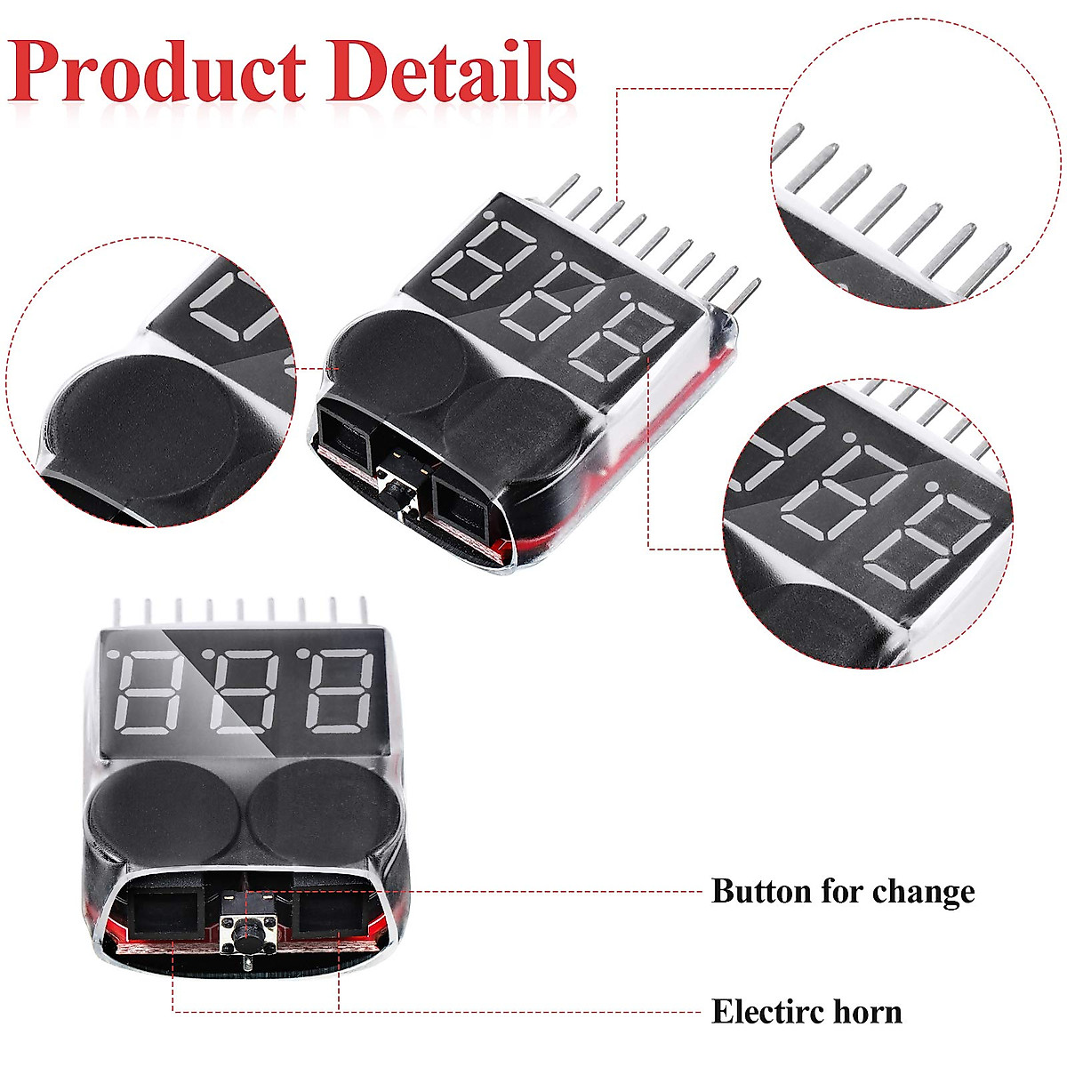 10 Pieces 2-in-1 Lipo Battery Voltage Tester Low Voltage Buzzer Alarm Battery Capacity Indicator Monitor for 1-8s Battery